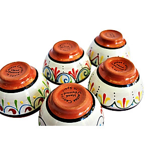 Cactus Canyon Ceramics Salsa Bowls - Spanish Terracotta White Decor - Small Serving Bowl (European Size), Festive Dinnerware 5 Piece Set - Dishwasher & Microwave Safe