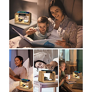 Bamboo Wireless Charging Station,Wireless Charger with Digital Alarm Clock and Night Light, Fast Charger Stand for iPhone 15/14/13/12/11 Pro Max/X/Xs, AirPods Pro, iWatch Series 8/7/6/5/SE