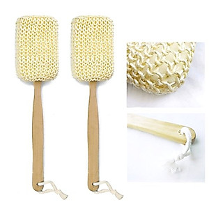 2 Natural Sisal Fiber Back Brush Loofah Scrubber Spa Shower Sponge Long Handle