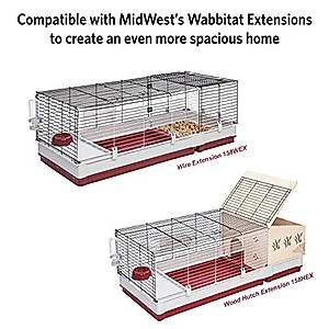 MidWest Homes for Pets 158 Wabbitat Deluxe Rabbit Home, Rabbit Cage, 39.5 L x 23.75 W x 19.75 H Inch, Maroon/White