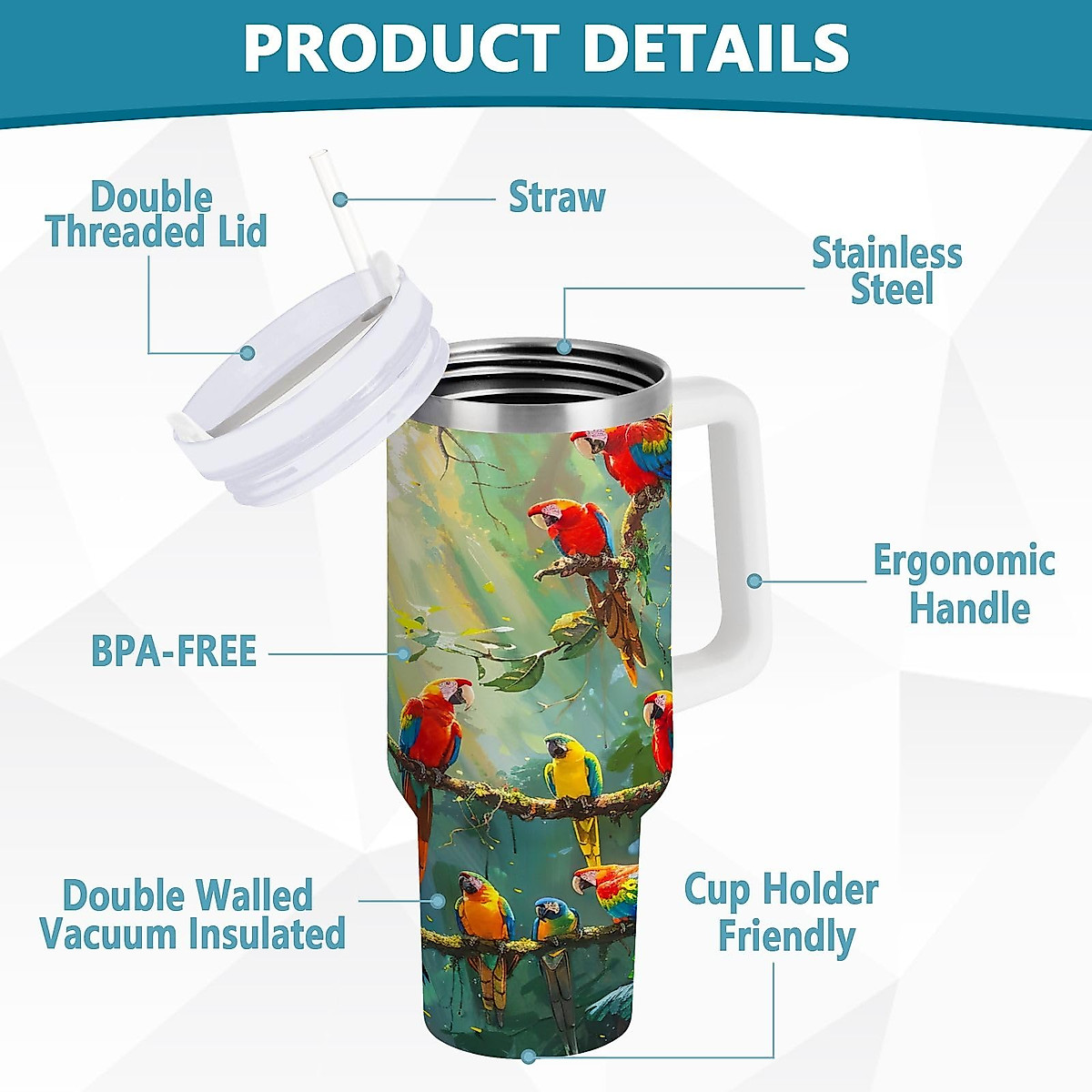 ODAWA Forest Birds Travel Coffee Tumbler Reusable Tumbler with Lid Insulated Coffee Cups
