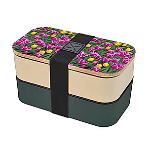Tulips Premium Bento Lunch Box, 2 Compartments Leakproof Lunch Box With Cutlery For Adults, Microwave & Dishwasher Safe