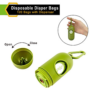 USBOO Baby Disposable Diaper Bags, Waste Bags 8 Refill Rolls/120 Bags with Dispenser, Convenient and Quick Diaper Disposal, Unscented