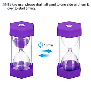 PATIKIL 10 Minute Sand Timer, Hexagon Small Sandy Clock with Plastic Cover, Count Down Sand Glass for Games, Kitchen, Party Favors DIY Decoration, Purple