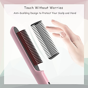ChicU Hair Straightener Brush Ceramic Heated Styling Appliance Hot Comb for Women Plancha Cabello with Anti-Scald Auto-Off 20S Fast Heating 17 Temp Settings