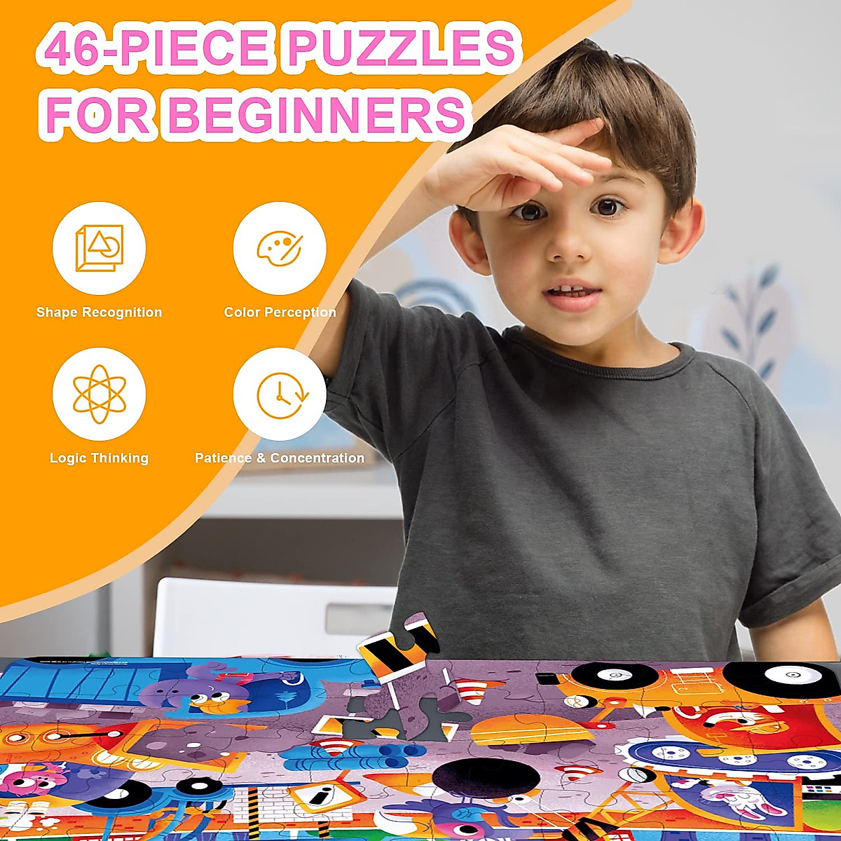 TAOZI&LIZHI Jumbo Jigsaw Puzzles 46 pcs, Construction Site, Large Floor Puzzle for Kids Ages 3-5, 4-8, Christmas Toddler Puzzles with Hand-held Gift Box, Preschool Learning & Education Toys