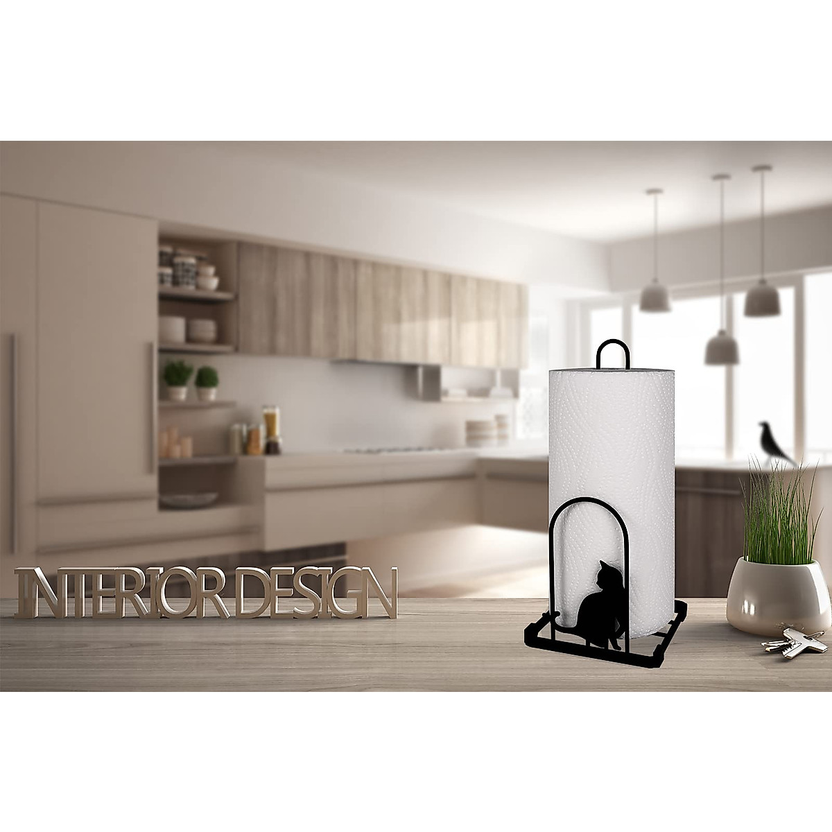 Megier Paper Towel Holder, Kitchen Countertop Paper Tower Stand, Fits Standard Jumbo Roll in Dining Table or Bathroom, Metal Paper Towel Toilet Paper Dispenser with Heavy Duty Base (Black)