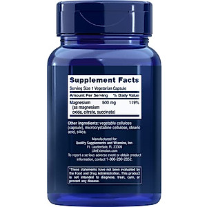 Life Extension Magnesium Vegetarian Capsules, 500 mg, 100 Count x 3