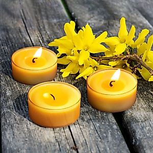 28Pcs Yellow Candles Beeswax Tealights Smokeless 4 Hour Burn Time Unscented Natural Beeswax Tea Lights,Perfect for Birthday Party,Wedding,Spa,Home Decor