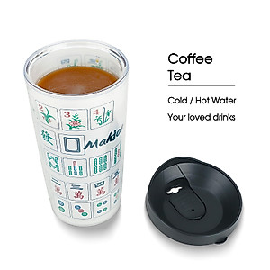 EASYXQ Mahjong Game Double Wall Insulated Tumbler Travel Cup, 16oz Reusable Plastic Mug with Lid Keeps Drinks Cold & Hot, BPA Free, Perfect for Parties, Birthday, Clear