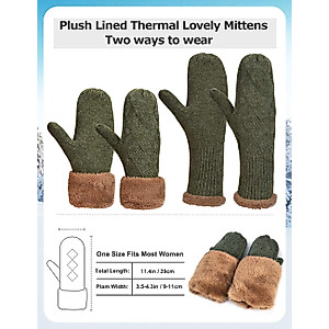 MAYLISACC Cable Knit Beanie-Hats and Mittens-Gloves-Set for Women Fleece Lined Winter Ski Caps with Fuax Fur Pom Pom, Green