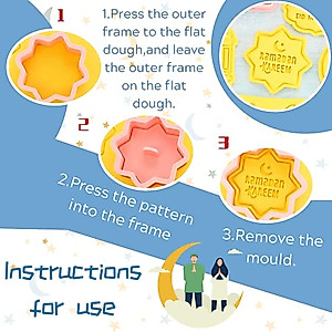 Crethinkaty Eid Mubarak Cookie Cutters-8 Pieces Pressable Eid Mubarak Biscuit Cutters Set-3D Eid Element Cookie Stamps.