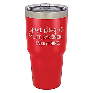 JUST WING IT Red 30 oz Tumbler With Straw and Slide Top Lid | Stainless Steel Travel Mug | Compare To Yeti Rambler