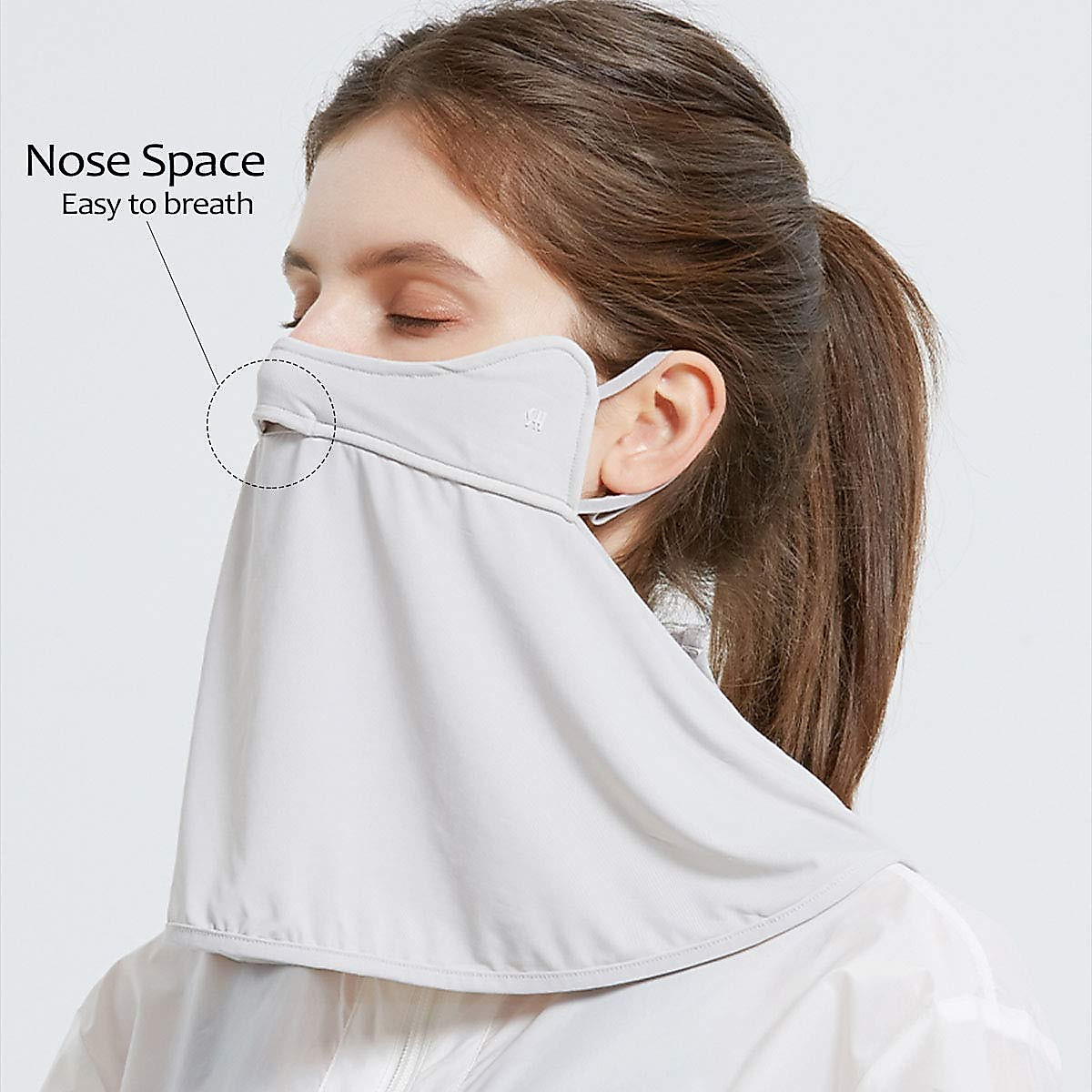 WRELS UPF 50+ Unisex Breathable Cooling Face Cover Sun UV Protection Earloop Neck Gaiter Scarf for Summer Outdoor Activities (Light Gray)