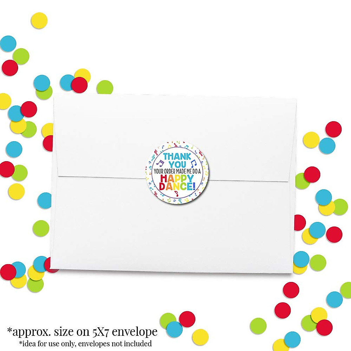 Happy Dance Music Themed Thank You Customer Appreciation Sticker Labels for Small Businesses, 60 1.5" Circle Stickers by AmandaCreation, Great for Mailing Envelopes, Postcards, Direct Mail, & More!