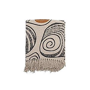 Bloomingville Multi Color Cotton Blend Printed Blanket with Fringe Throw