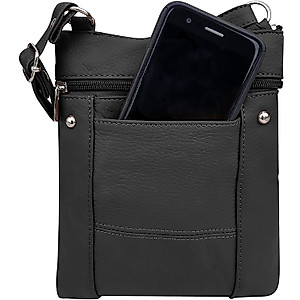 Roma Leathers Genuine X-Large Crossbody Purse, Multi-Pocket, Adjustable Strap, XL, Black