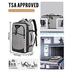 Carry on Backpack, 50l Large Travel Backpack with 3 Packing Cubes, Expandable Airline Approved 17inch Laptop Backpack, Business Weekender Daypack Overnight Luggage Duffel Bag Gifts for Men Women,Grey