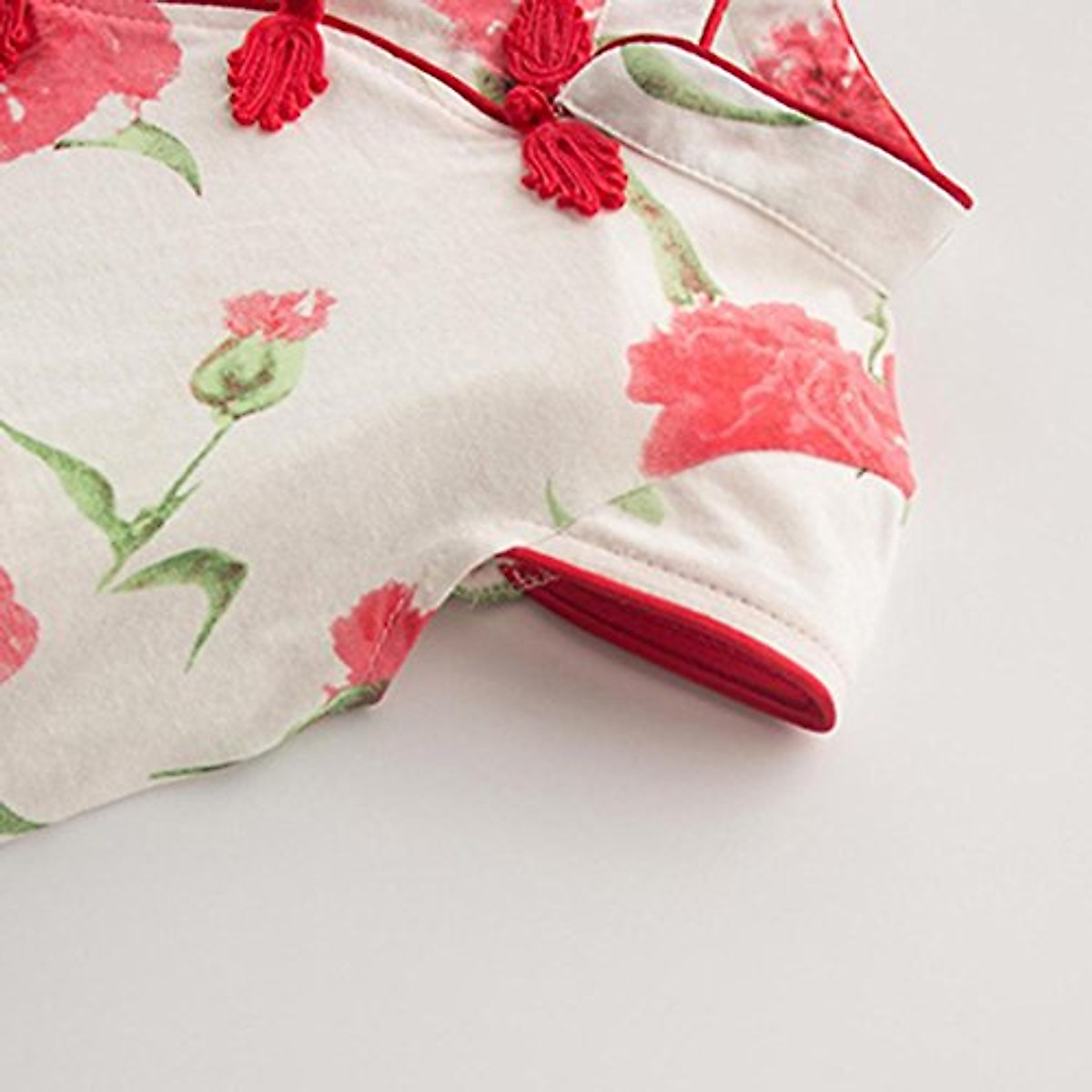 Moonker Infant Toddler Baby Girls Chinese Style Romper s Rose Flower Print Sleeveless Cheongsa 0-18M (0-6 Months, Red)