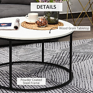 HOMCOM Round Coffee Table, 32 in Modern Center Table with Black Metal Frame, Coffee Tables for Living Room, White