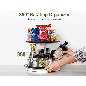 Kootek 2 Tier Lazy Susan Organizer, 11 Inches Height Adjustable Rotating Turntable, Spice Rack for Kitchen Cabinet, Countertop, Bathroom, Makeup, Pantry Organization and Storage with 4 Divided Bins