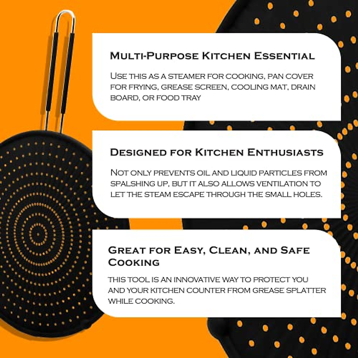 Beckon Ware | USA | 13 Inch Black Silicone Grease Splatter Guard for Frying Pan, Oven Safe Fry Wall, Ultimate Bacon Splatter Screen for Frying Pan for Everyday Cooking and Baking