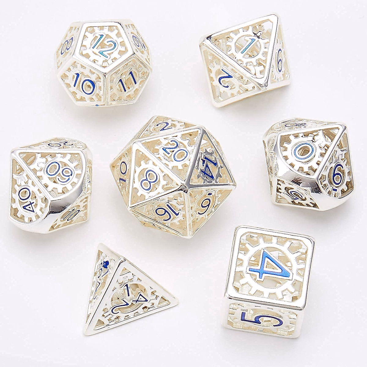 Metal DND Gifts Game Dice 7Pcs Set Hollow and Black Velvet Bag for Dungeons and Dragons RPG MTG Table Games D&D Pathfinder Shadowrun and Math Teaching