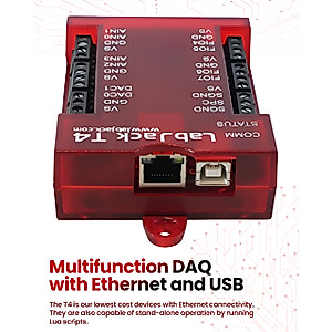 T4-USB Data Logger or Ethernet Multifunction DAQ Device with up to 12 Analog inputs or 16 Digital I/O, 2 Analog outputs (10-bit), and Multiple Digital counters/timers.