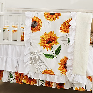 Brandream Nursery Bedding Farmhouse Floral Baby Bedding Yellow White Crib Blanket Set Sunflower Girls Boho Fitted Sheet,6 Piece