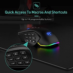 Havit Gaming Mouse Computer Ergonomic Wired Mice with 14 Programmable Buttons Interchangeable Side Plates (8 Buttons/ 8+6 Side Buttons), 2 Replaceable Right Plates for Laptop PC Gamer (Renewed)
