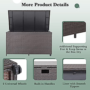 Giantex Wicker Outdoor Deck Box - 133 Gallon Storage Box with Lid, Waterproof Liner and Universal Wheels, PE Rattan Storage Container for Cushions, Gardening Tools, Patio Storage, Brown