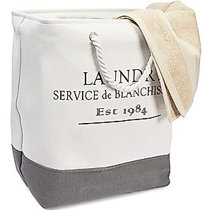Okuna Outpost White Canvas Laundry Basket with Rope Handles (12 x 16 x 19.2 Inches)