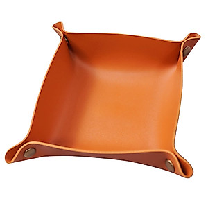 Banugo Valet Tray, Small Catchall Tray, Leather Tray, Foldable Jewelry Organizer, Suitable for Travel, Nightstand, Storage, Home or Office (Orange-S)