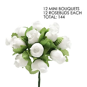 GiftWrap Etc. White Artificial Silk Flower Roses - 12 Mini Bouquets of 12 Rosebuds, 144 Rosebuds Total, Wedding, Reception, Anniversary, Wreath, Bridal Shower