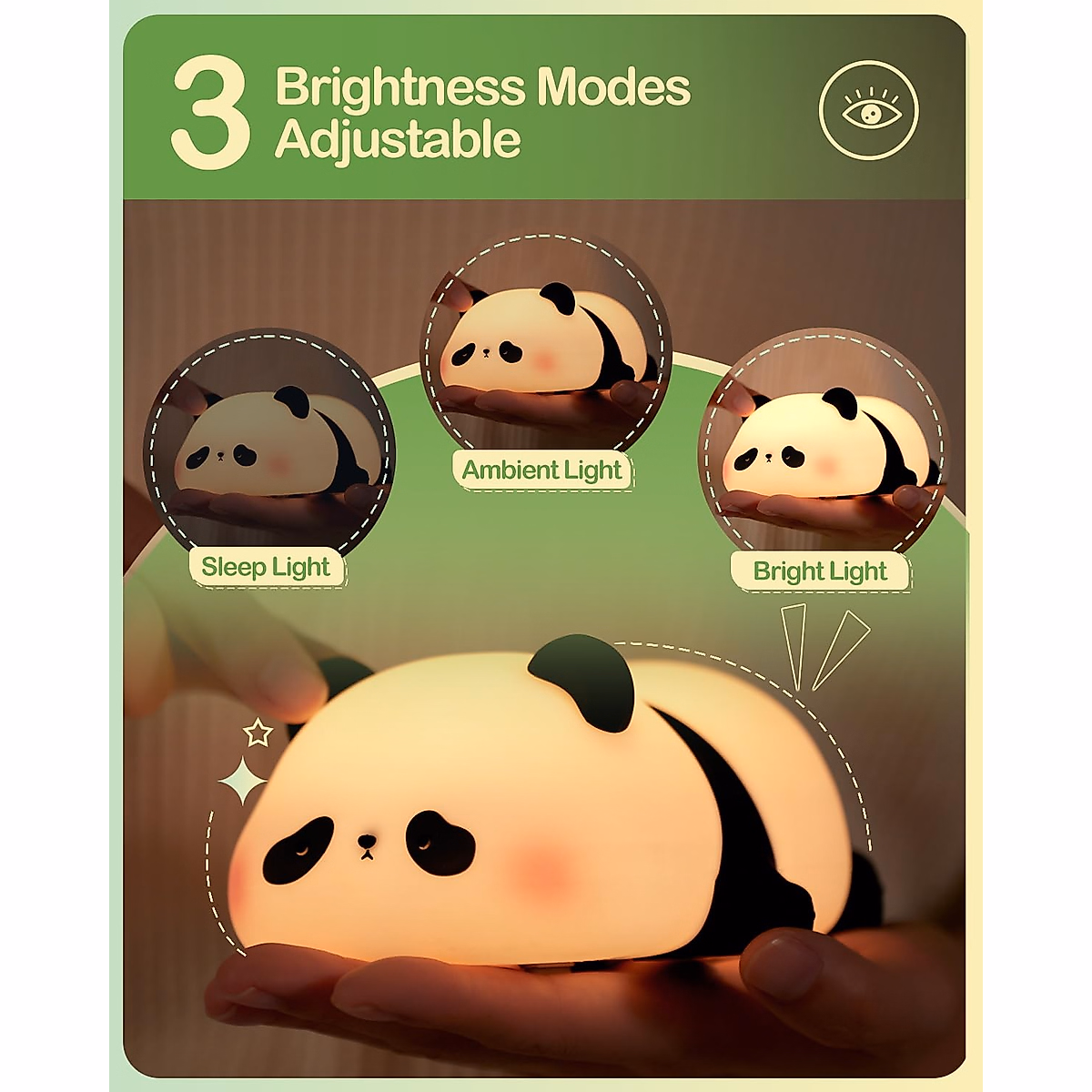 ATSUI Cute Panda Night Light, LED Squishy Novelty Animal Night Lamp, Food Grade Silicone 3 Level Dimmable Nursery Nightlight for Desk Decor, Funny Gifts Stuff for Boys Girls Baby, White Elephant Gifts