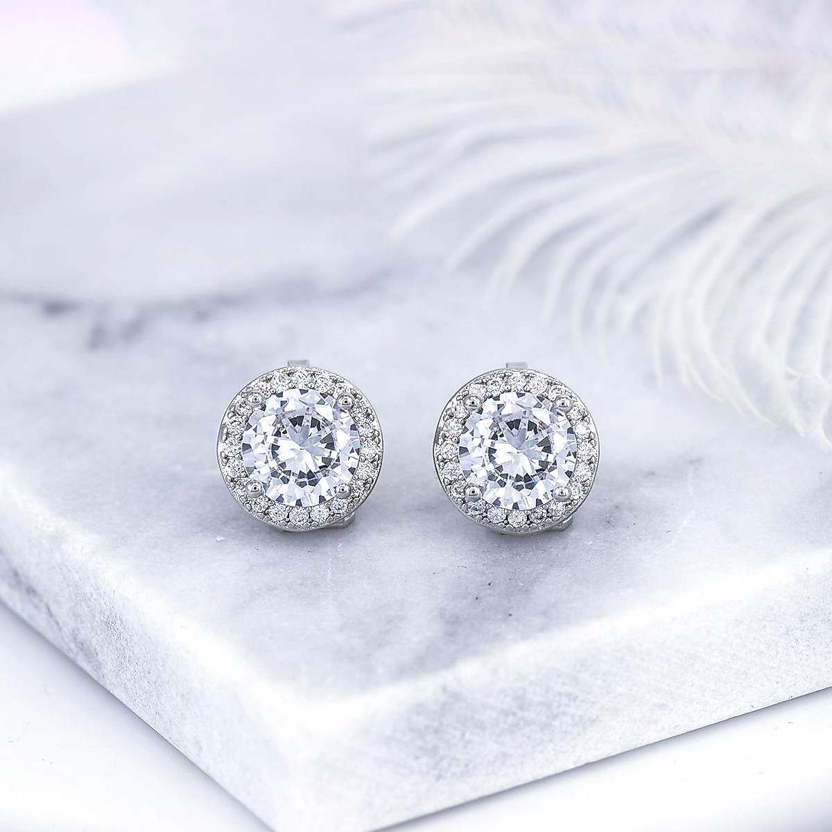 YOQUCOL Bright 8MM Cubic Zirconia Crystal Clip On Stud Earrings Round Non Pierced Earrings For Women