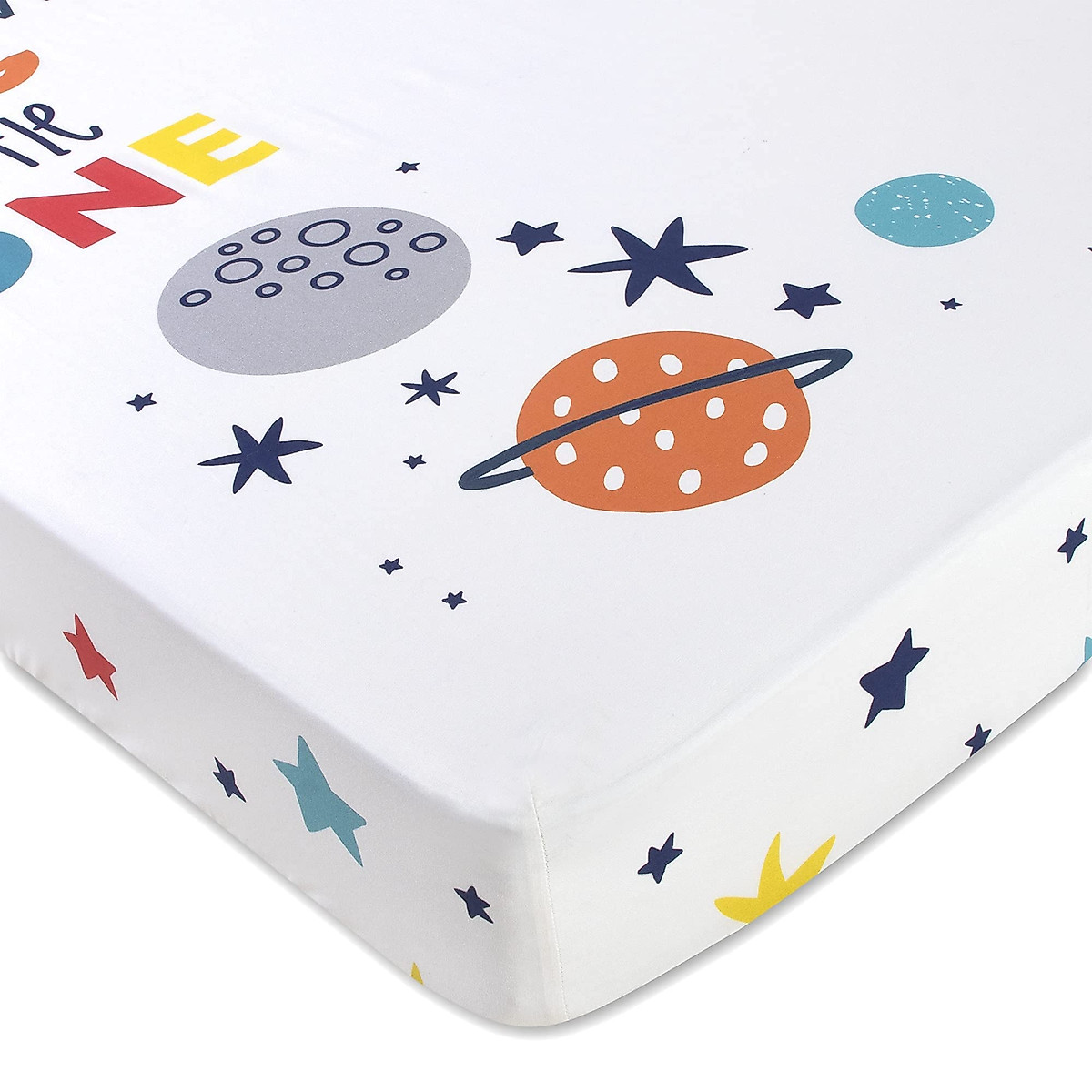 Fisher Price Space Explorer Baby Milestone Sheet, Fitted Crib Sheet Cotton Stars Space Themed Nursery Bedding 28x52” Fitted Crib Sheet for Boys