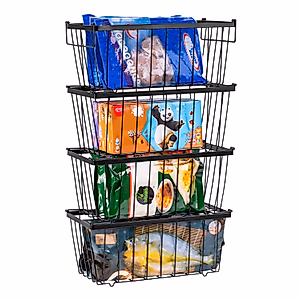 Wetheny Freezer Organizer Bins With Side Handle -4 Pack Stackable Chest Freezer Organizer for 7 Cu.FT - Deep Freezer Sort Frozen Food Wire Metal Basket Storage Bins Rack