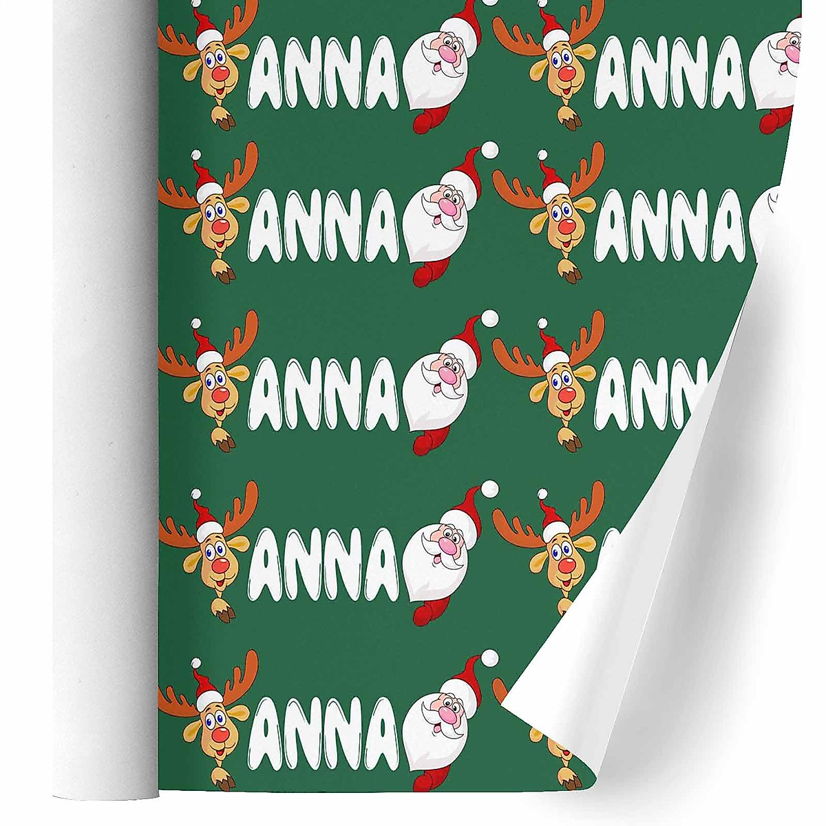 YESCUSTOM Personalized Green Gift Wrapping Merry Christmas Name Paper for Kids Women Men Christmas,Custom Santa Claus Name Wrapping Paper, Gift Wrap Roll 58"x 23"