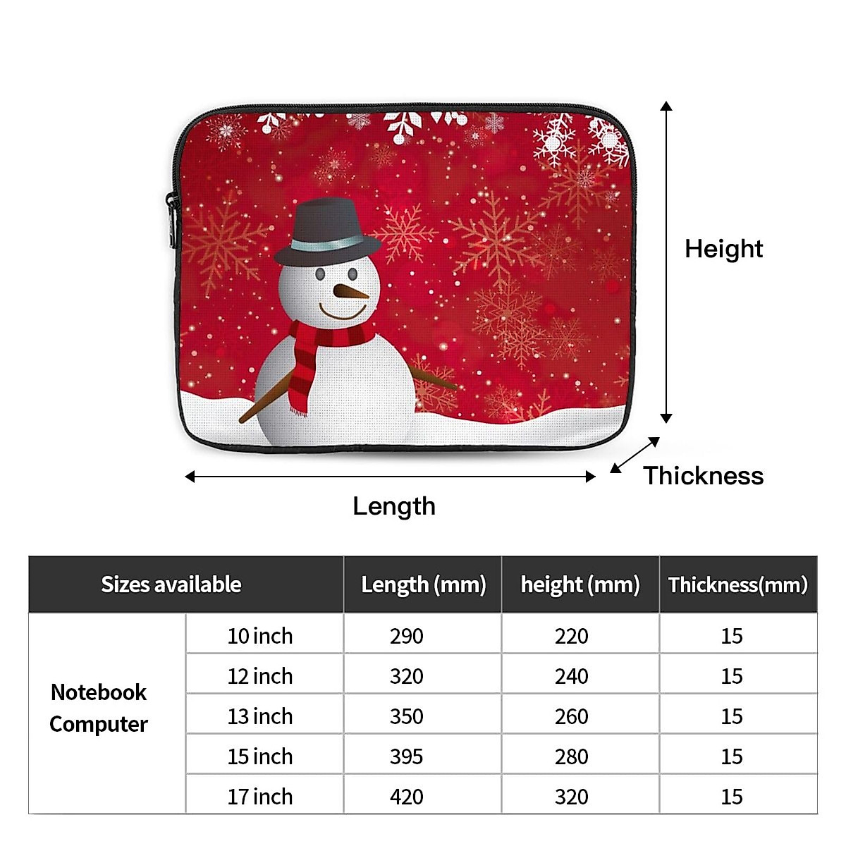 Red Merry Christmas Snowman Decor 13 inch Portable Laptop Sleeve Compatible with MacBook Air Notebook Computer Case for Men Women College School Students