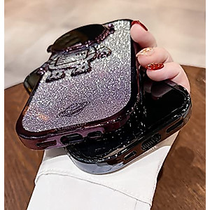 QoKcoahn Astronaut Hidden Stand Phone Case for iPhone 14 Pro Max,Cute Astronaut Lens Camera Protector Kickstand Luxury Glitter Bling 6D Electroplated Clear Soft TPU Protector for Men Women Purple