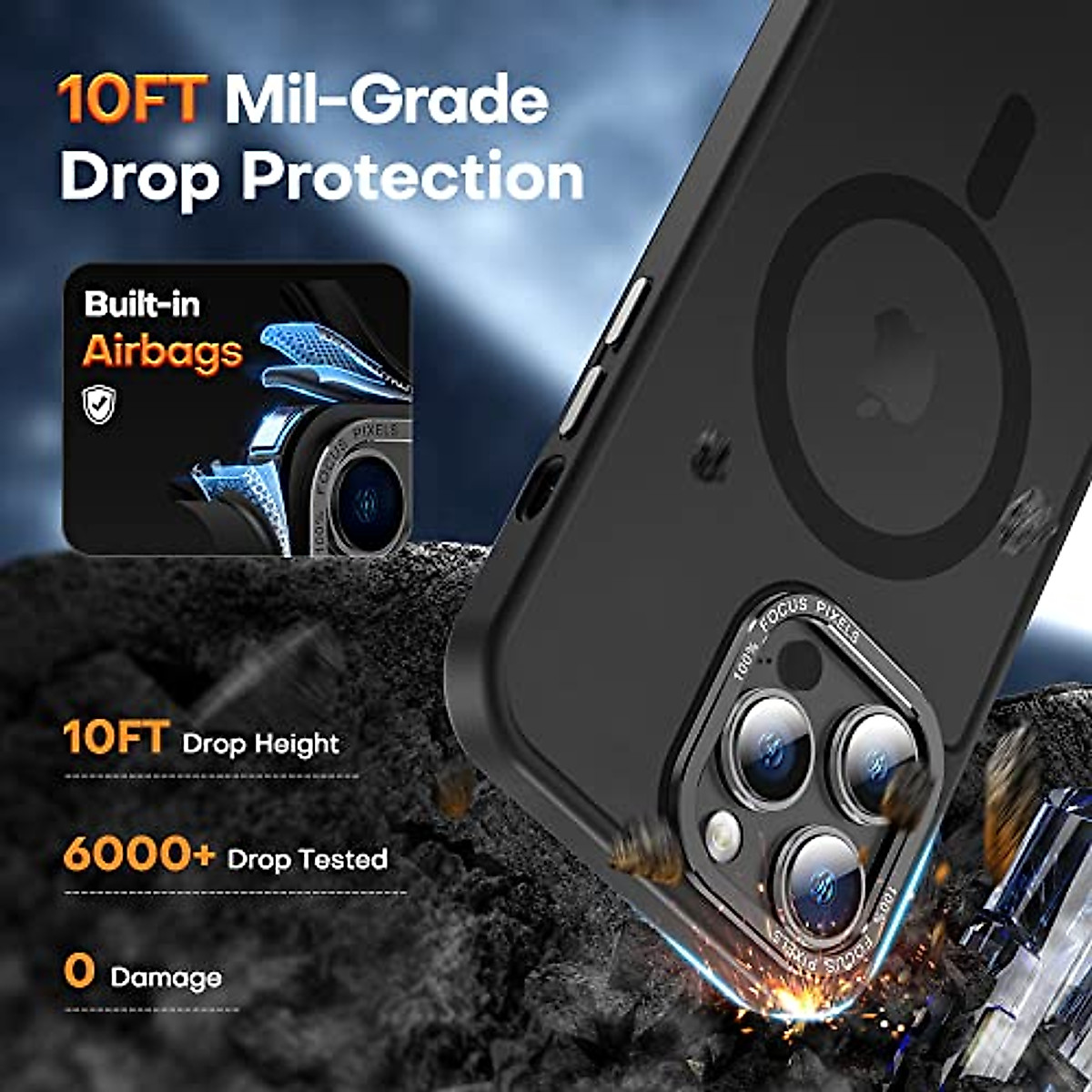 KISEN for iPhone 14 Pro Case Magnetic Compatible with MagSafe Slim Translucent Matte Phone Case Cover 6.1 inch, Black