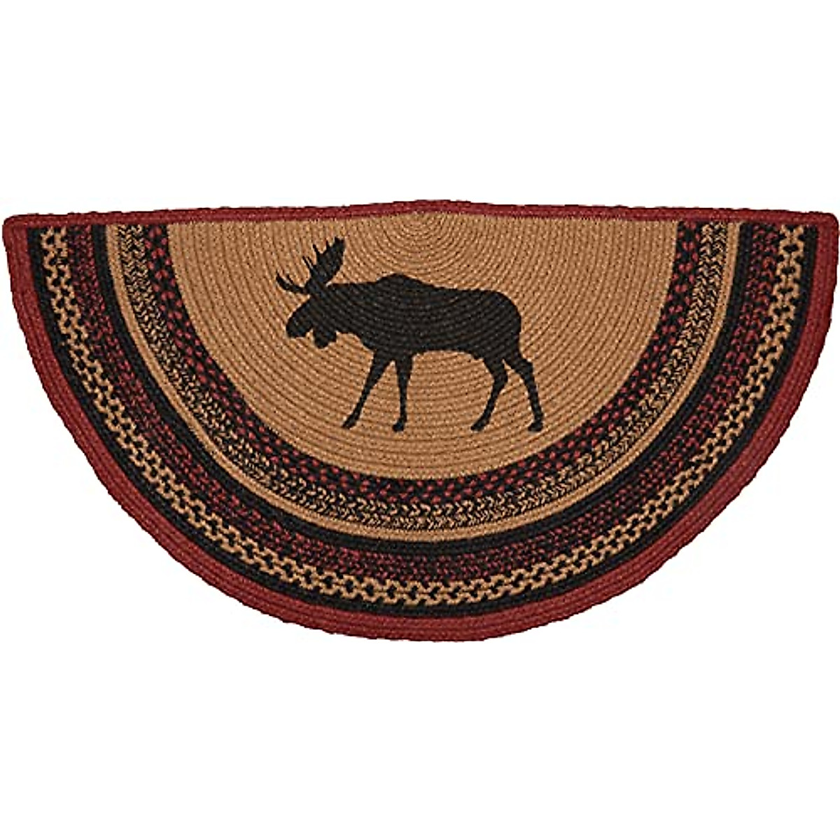 VHC Brands Cumberland Rustic Kitchen Rug, Cozy Natural & Dyed Jute Moose Pattern Tan Entryway Doormat Half Circle 16.5x33