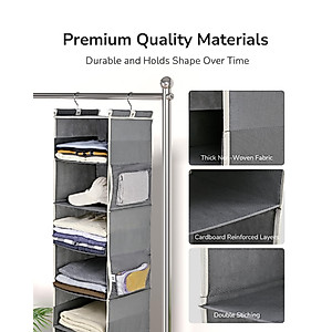 ULG 1 PC Hanging Closet Organizer, 3-in-1 to 6-in-1 Reversible Closet Hanging Shelves with 6 Side Pockets for Wardrobe Clothes Sweater Storage, Foldable, Dark Gray