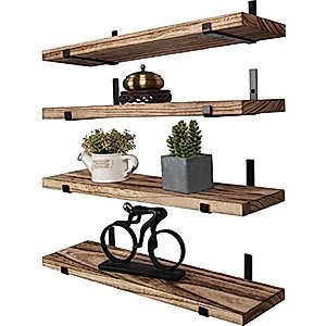 HXSWY 24 Inch Rustic Wood Floating Shelves for Wall Farmhouse Wooden Wall Shelves for Bathroom Kitchen Bedroom Living Room Set of 4 Light Brown