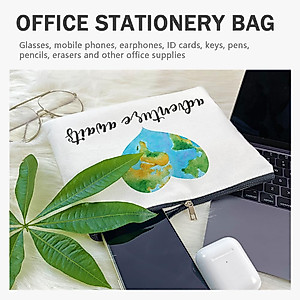 Cokosoxo Travel Bag Adventure Awaits Cosmetic Bag Nature Linen Cotton World Map Makeup Case Great Gift for Women Friends Bestie Daughter Graduation Friendship Birthday Gifts,10x7.5 Inch