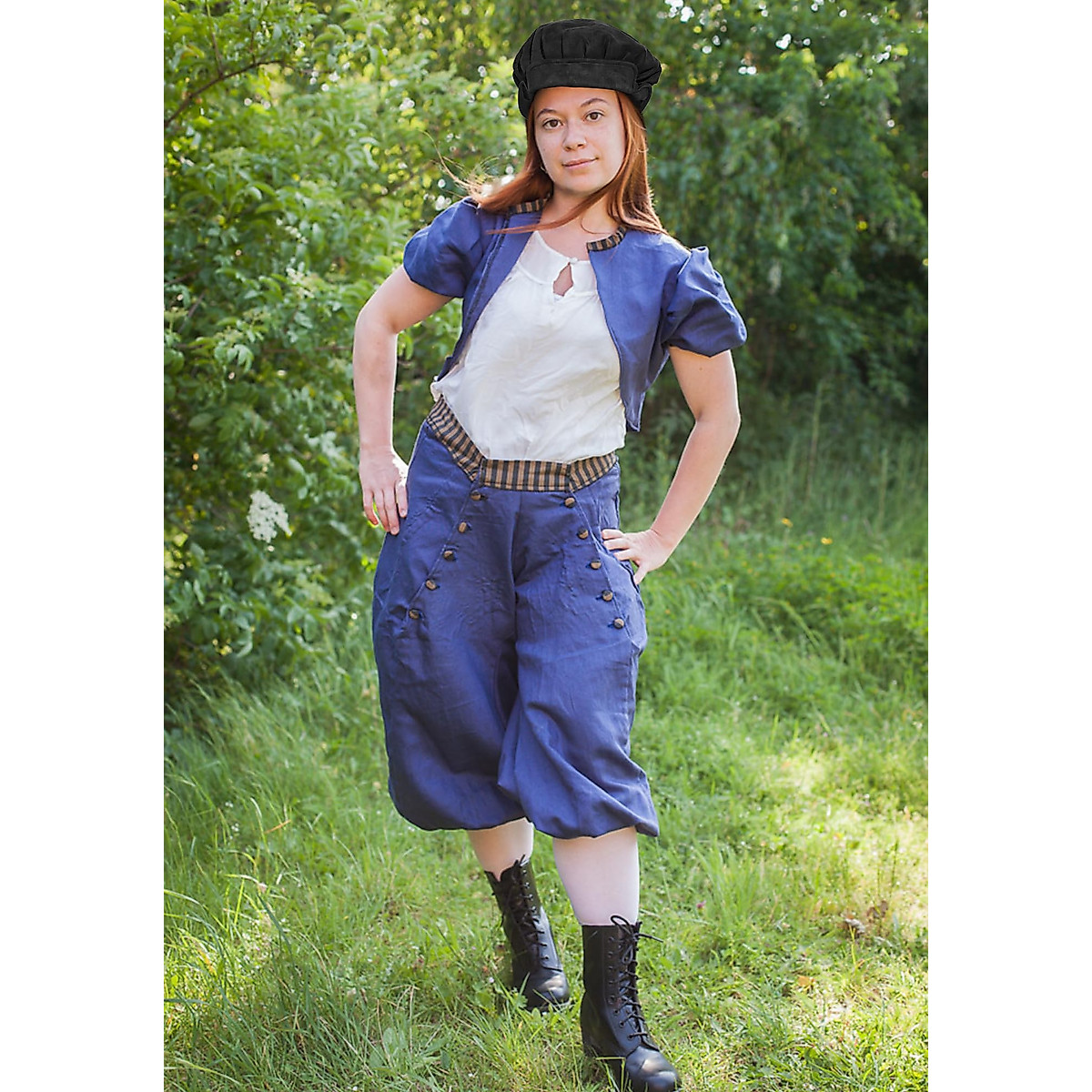 FURPHI Medieval Beret Cap for Men Women Faux Suede Hat Christmas Costume Renaissance Faire Accessories(Dark)