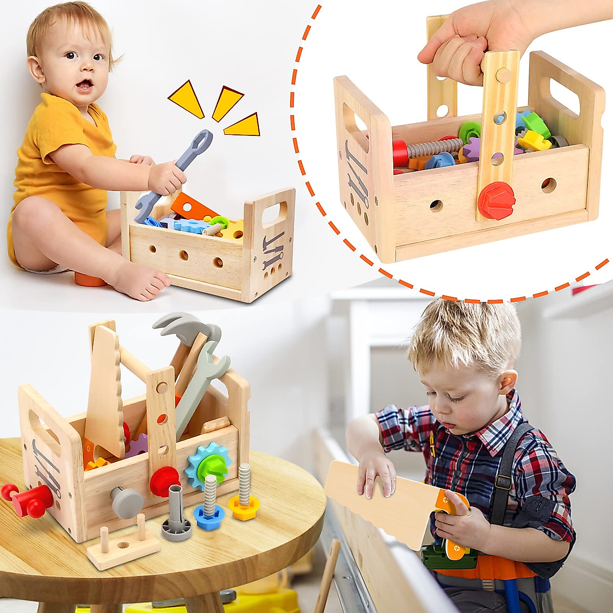 Kaodezhu Wooden Tool Set Montessori Toys for 2 3 4 5 Year Old Boy, 29Pcs Stem Toys Toddler Educational Toys Age 2-3, Tool Bench Pretend Play Construction Learning Toys for Toddler Birthday Gifts