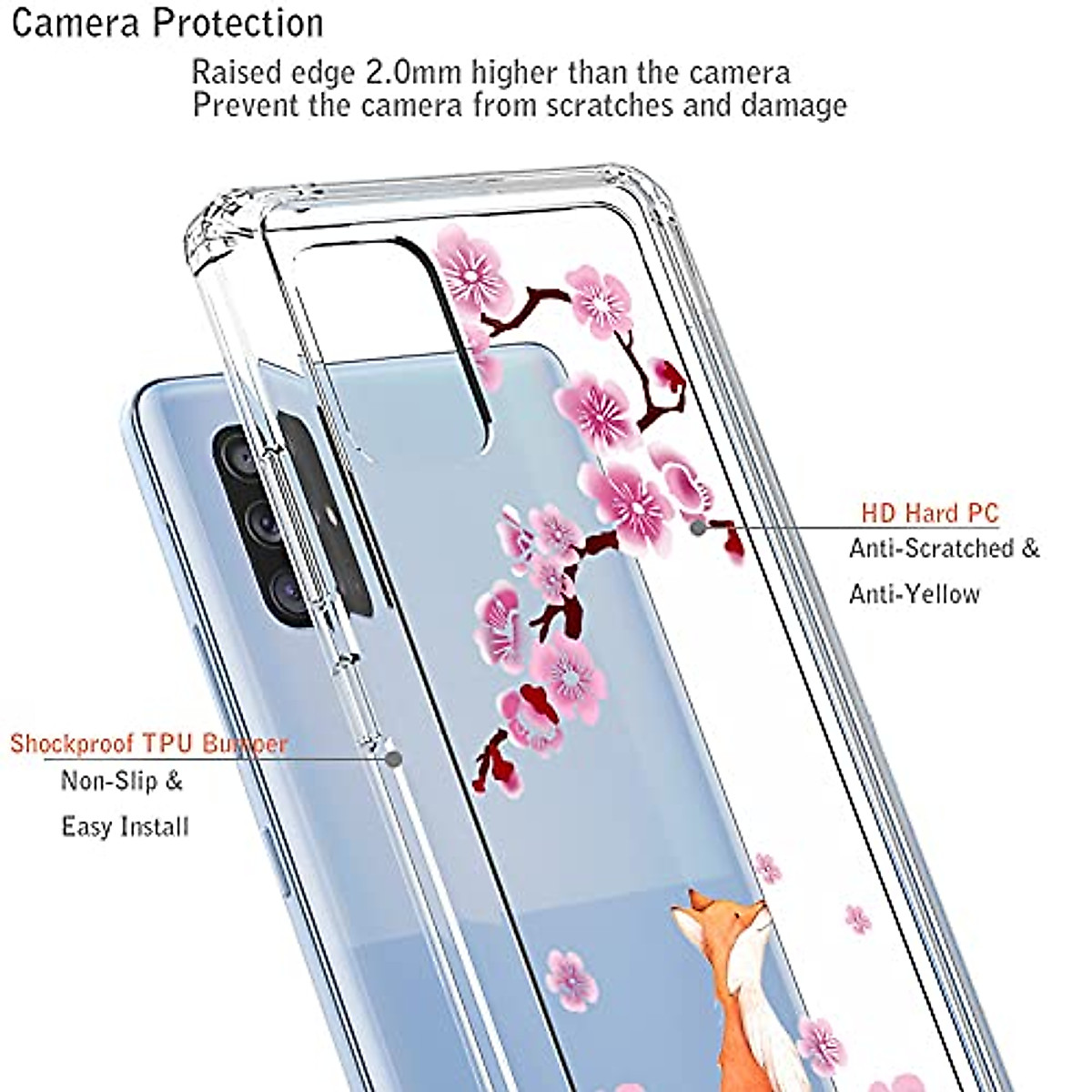 Ftonglogy Galaxy A71 5G Case Clear Flower Design Air Buffer TPU [Drop Proof] Slim Women Girls Pattern Protective Back Cover for Samsung Galaxy A71 5G (Fox)