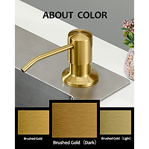 Hoanmpy Soap Dispenser for Kitchen Sink Brushed Gold, Built in Stainless Steel Kitchen Soap Dispenser, Refill from The Top,in Counter Kitchen Sink Soap Dispenser,17 oz